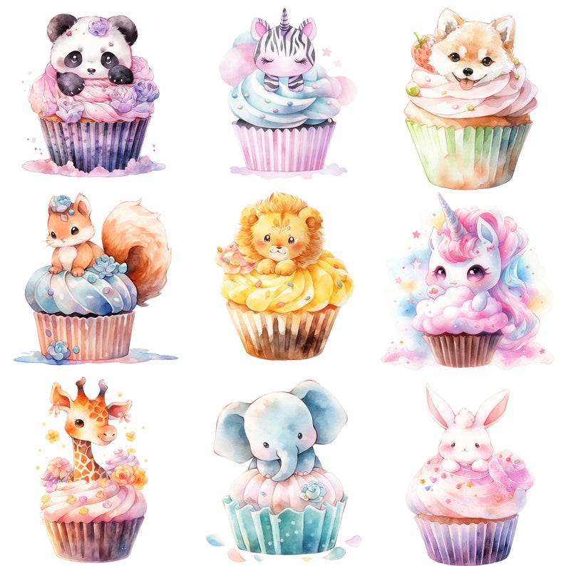 Cute Cupcakes Clipart Bundle for Creative Project Cute Animal - Etsy