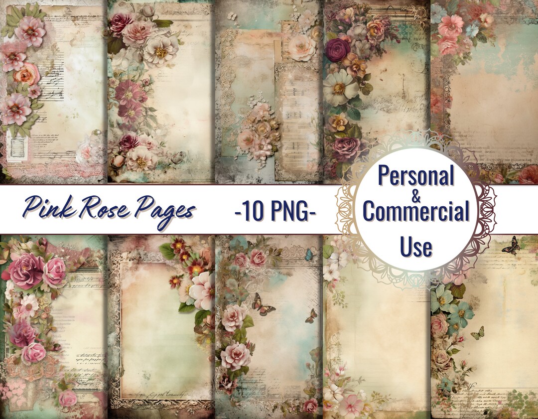 Pink Roses Junk Journal Pages for Scrapbooking and Creative Projects ...