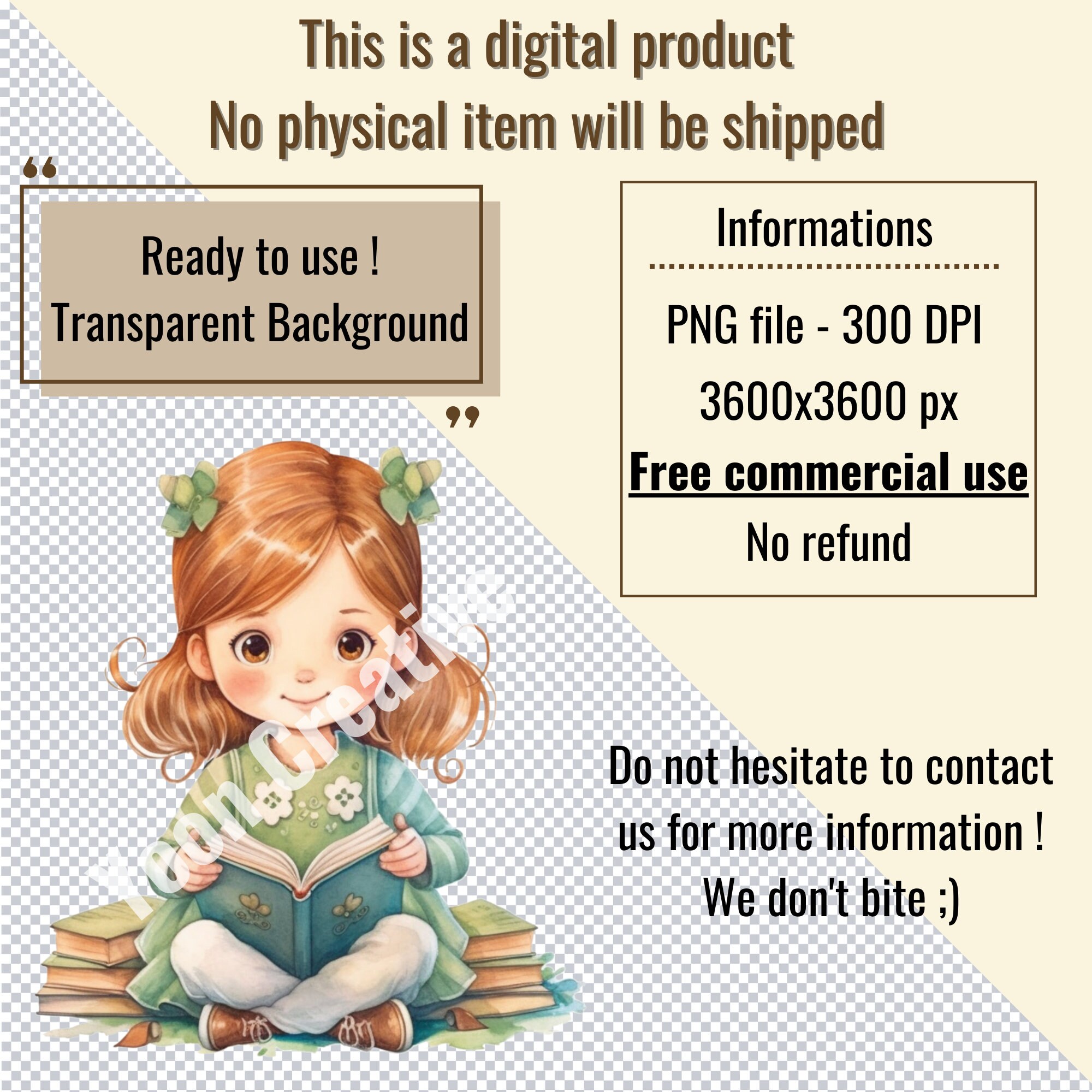 Watercolor Adorable Girl Reading a Book Watercolor Clipart Set, 9 PNG ...