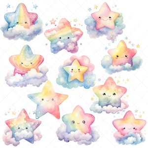 Rainbow Stars Clipart Set for Creative Project, Whimsical Nursery Wall ...
