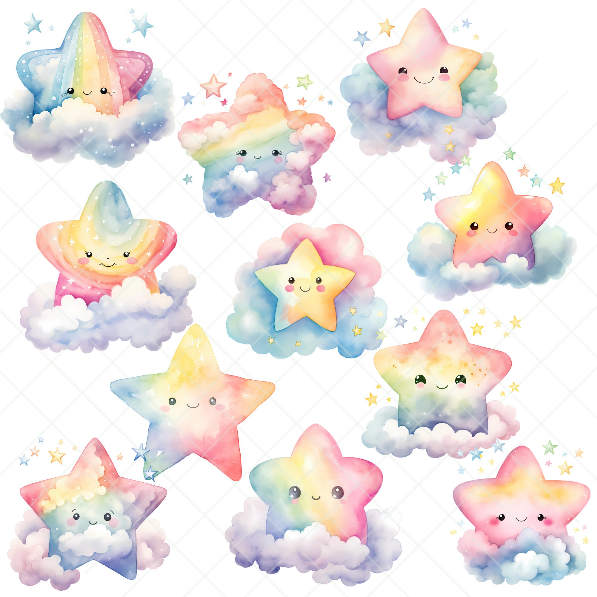 Rainbow Stars Clipart Set for Creative Project Whimsical - Etsy