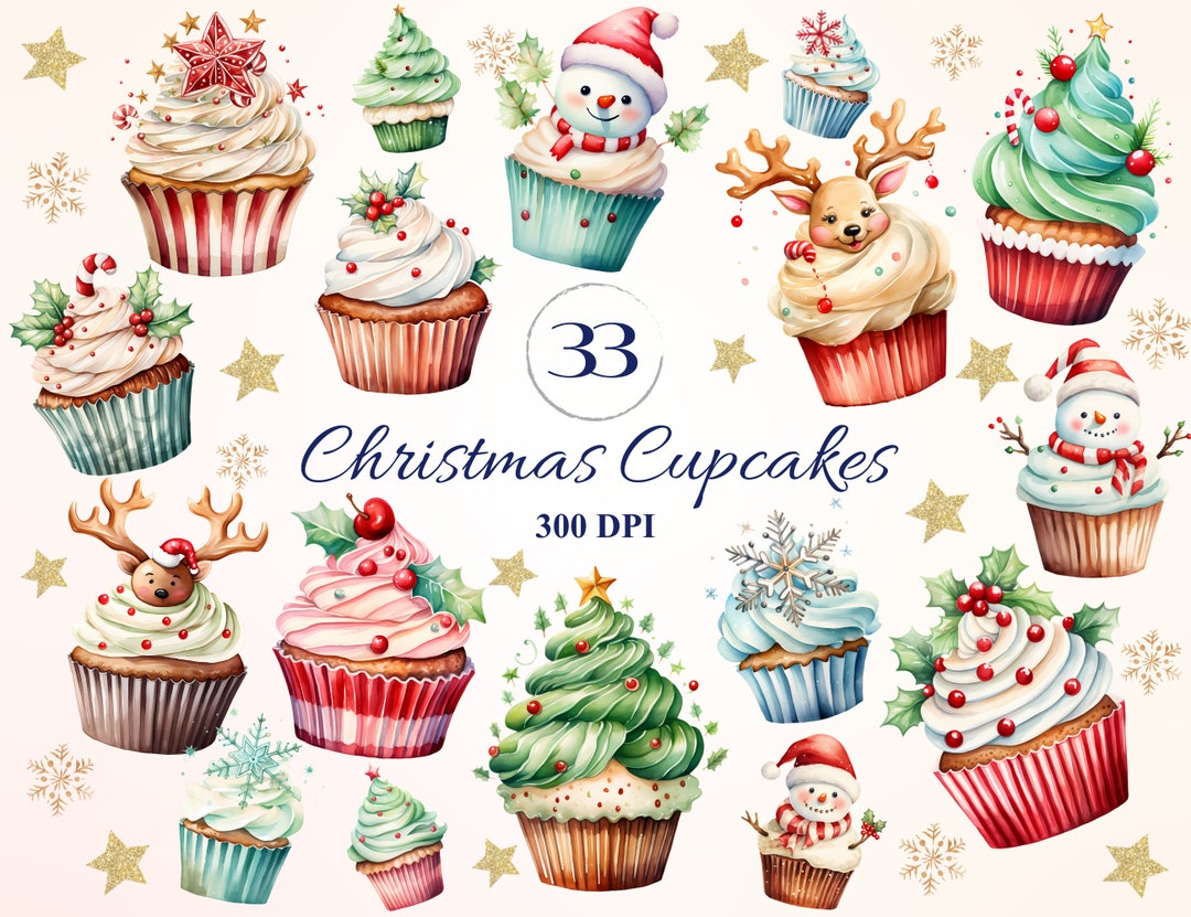 Christmas Cupcakes Clipart Set for Creative Project, Delicious X-mas ...