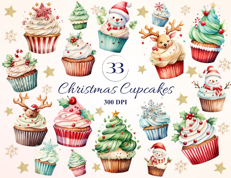 Christmas Cupcakes Clipart Set for Creative Project, Delicious X-mas ...