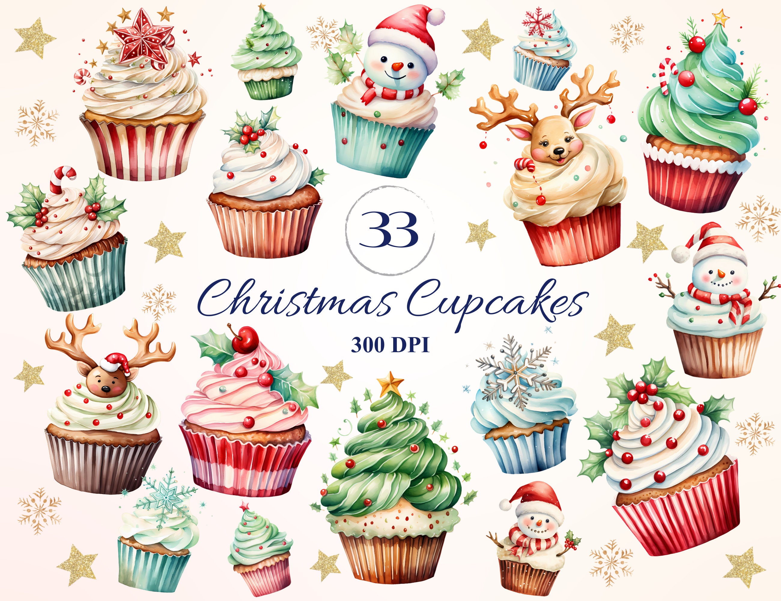 Christmas Cupcakes Clipart Set for Creative Project, Delicious X-mas ...