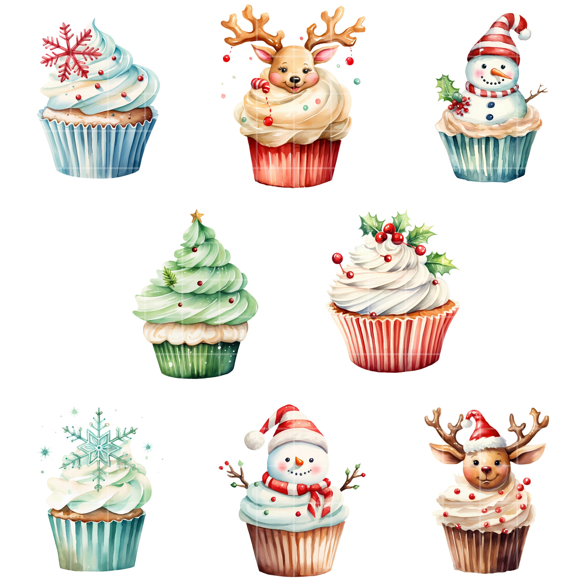 Christmas Cupcakes Clipart Set for Creative Project, Delicious X-mas ...