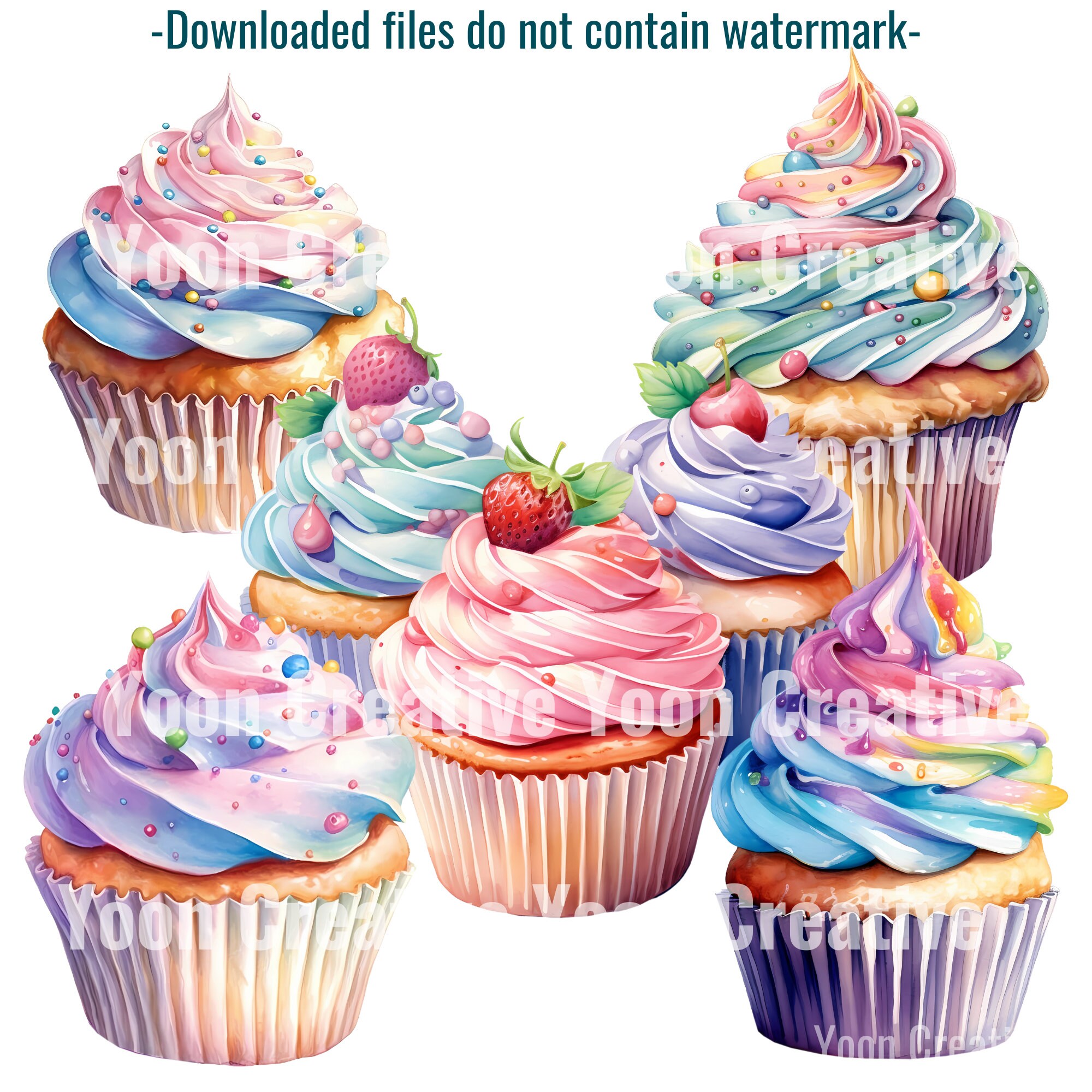 Sweet Rainbow Cupcakes Clipart Set for Creative Projects - Etsy