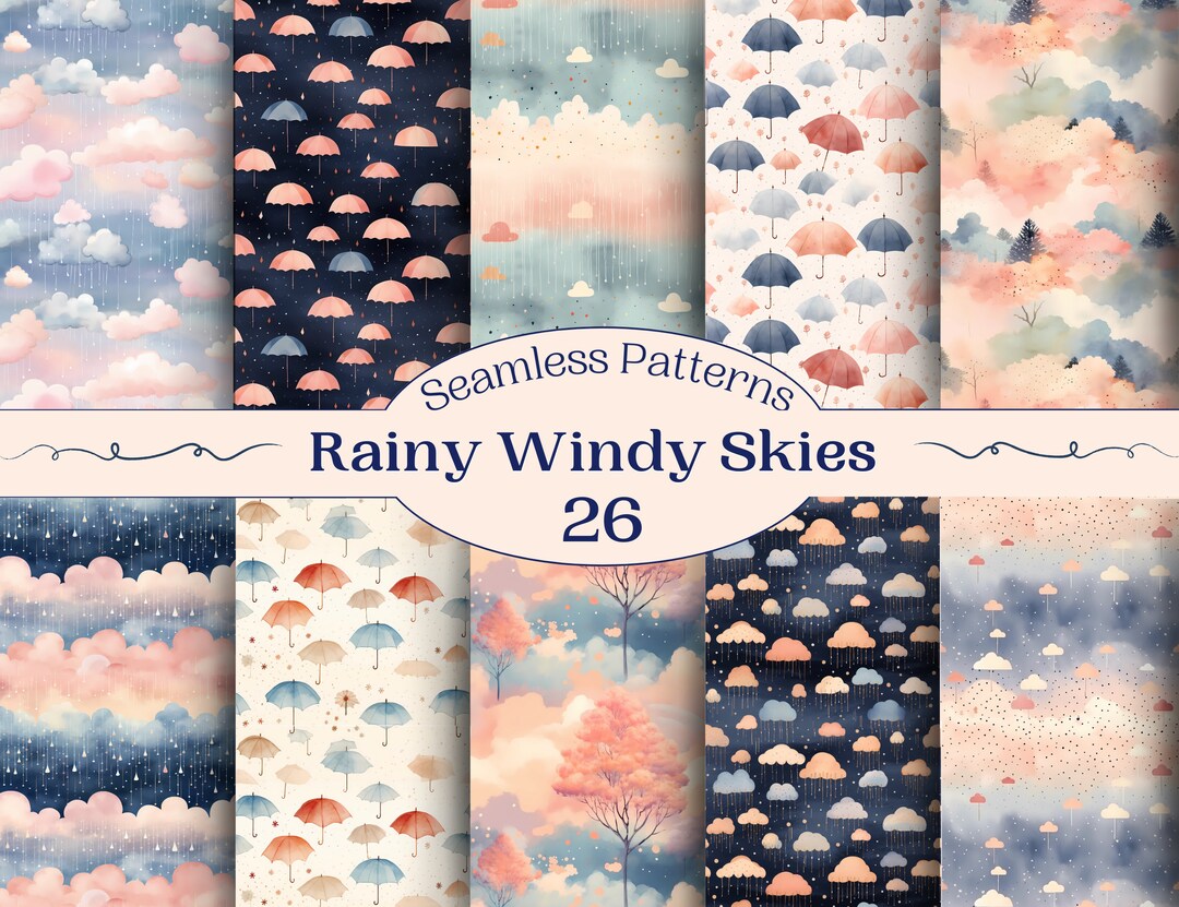 Raindy Windy Sky Seamless Patterns for Creative Projects, Whimsical ...