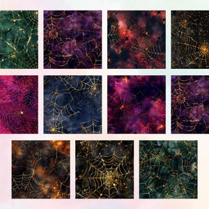 Golden Spider Web Seamless Patterns for Creative Project, Halloween ...