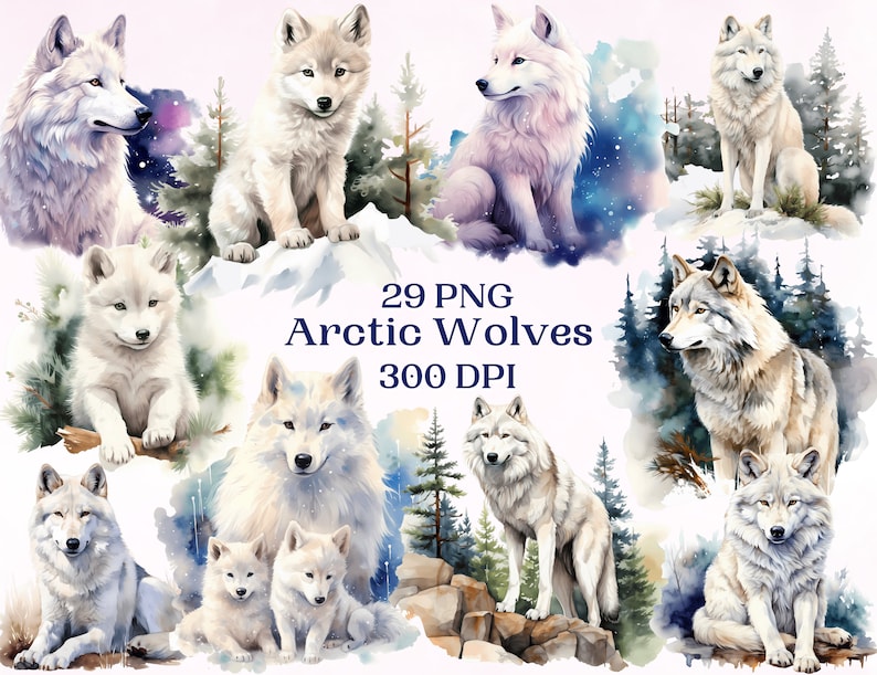 Wild Arctic Wolves for Creative Projects, Christmas Wolf Winter Animal ...