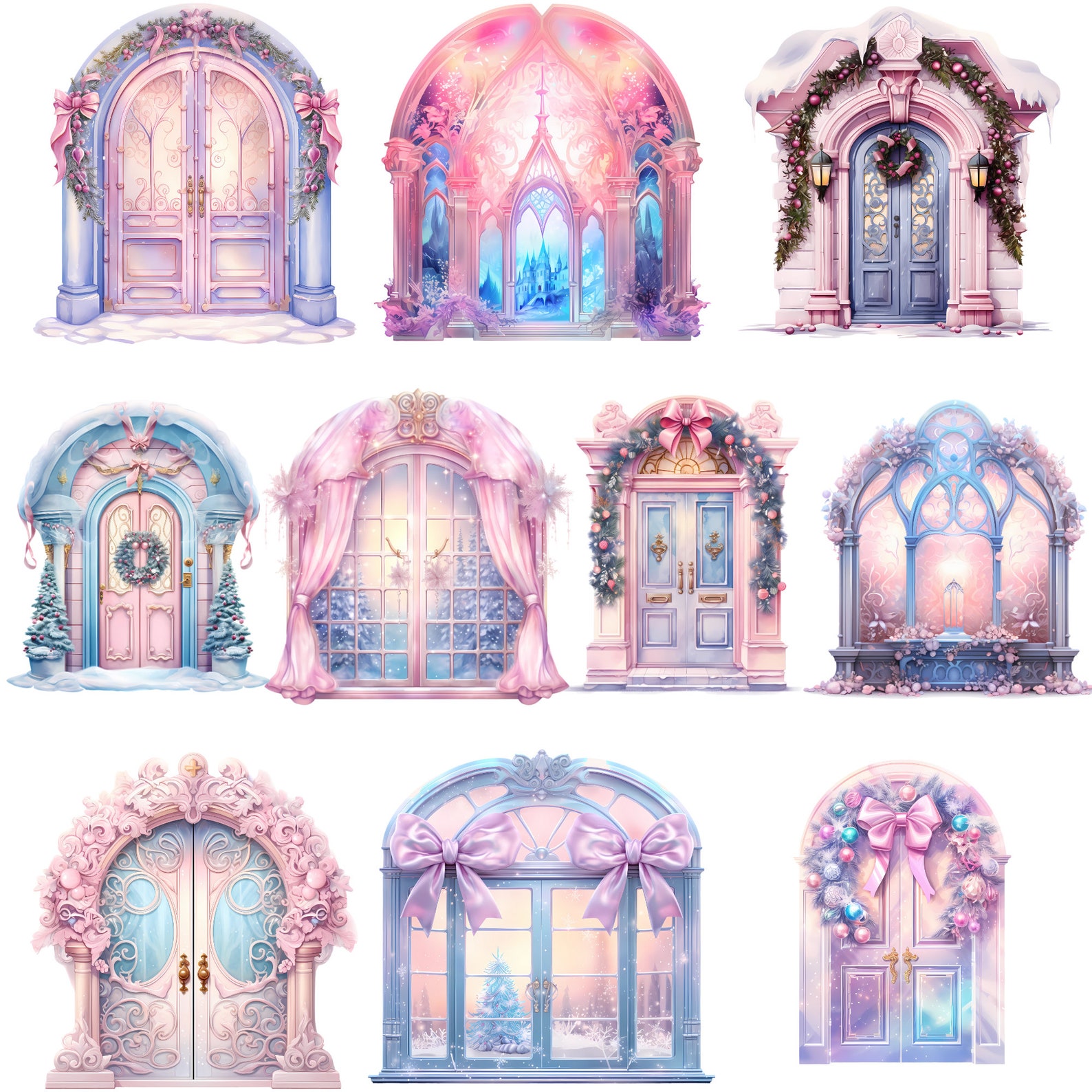 Winter Fantasy Windows and Doors Clipart Set for Creative Projects ...