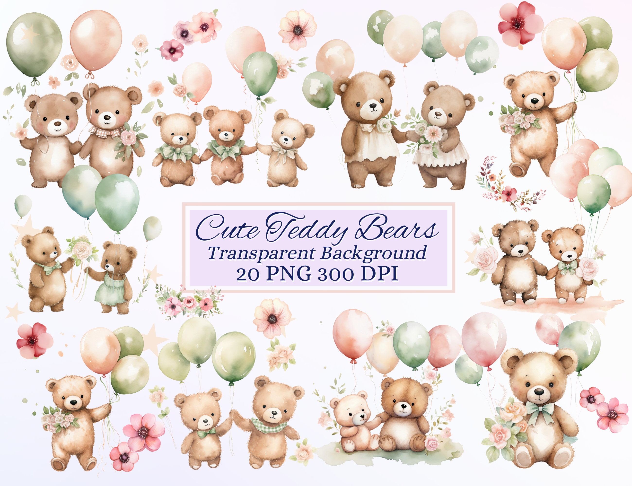 Cute Teddy Bears Clipart Set for Creative Project, Composition, Nursery ...