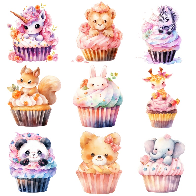 Cute Cupcakes Clipart Bundle for Creative Project Cute Animal - Etsy
