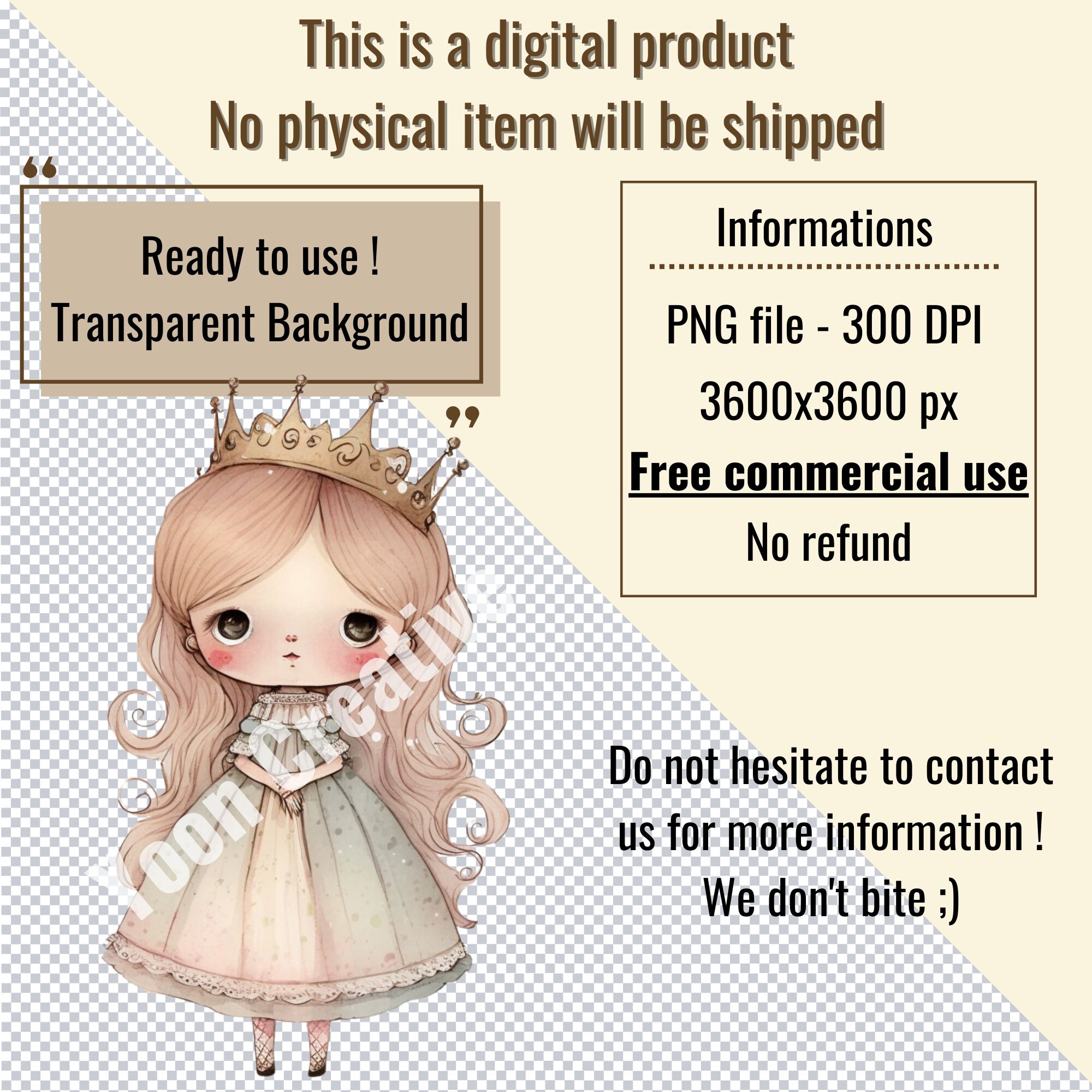 Watercolor Princesses Clipart Set, 10 PNG, Transparent Background, Cute ...