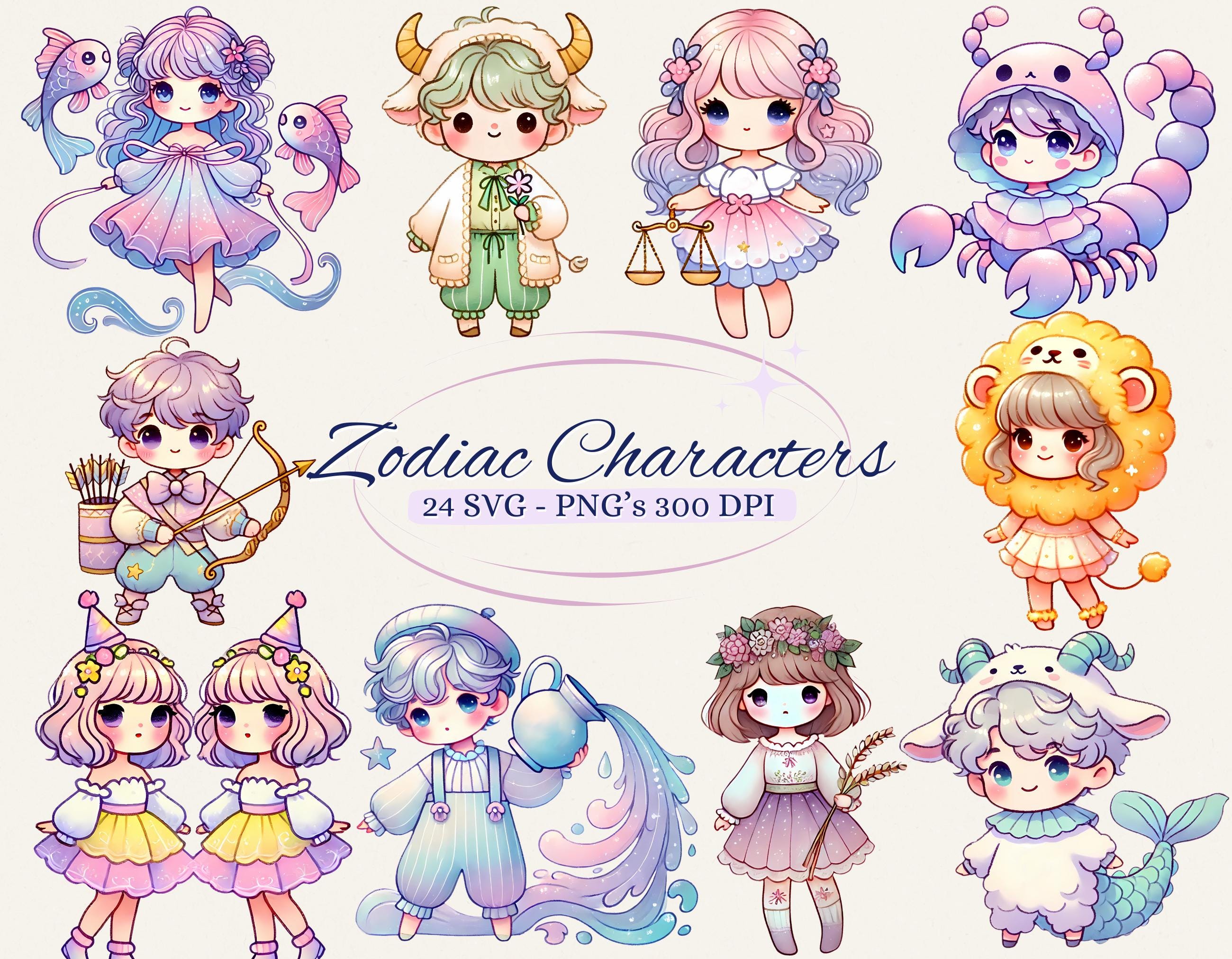 Zodiac Sign Character Clipart Set for Creative Project, Zodiac ...