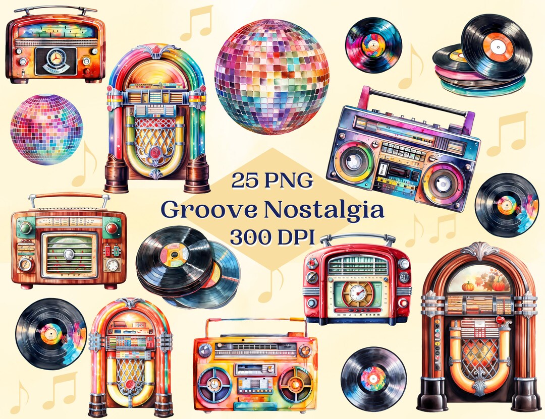 Groove Nostalgia Clipart for Creative Project, Vintage Music, Retro ...