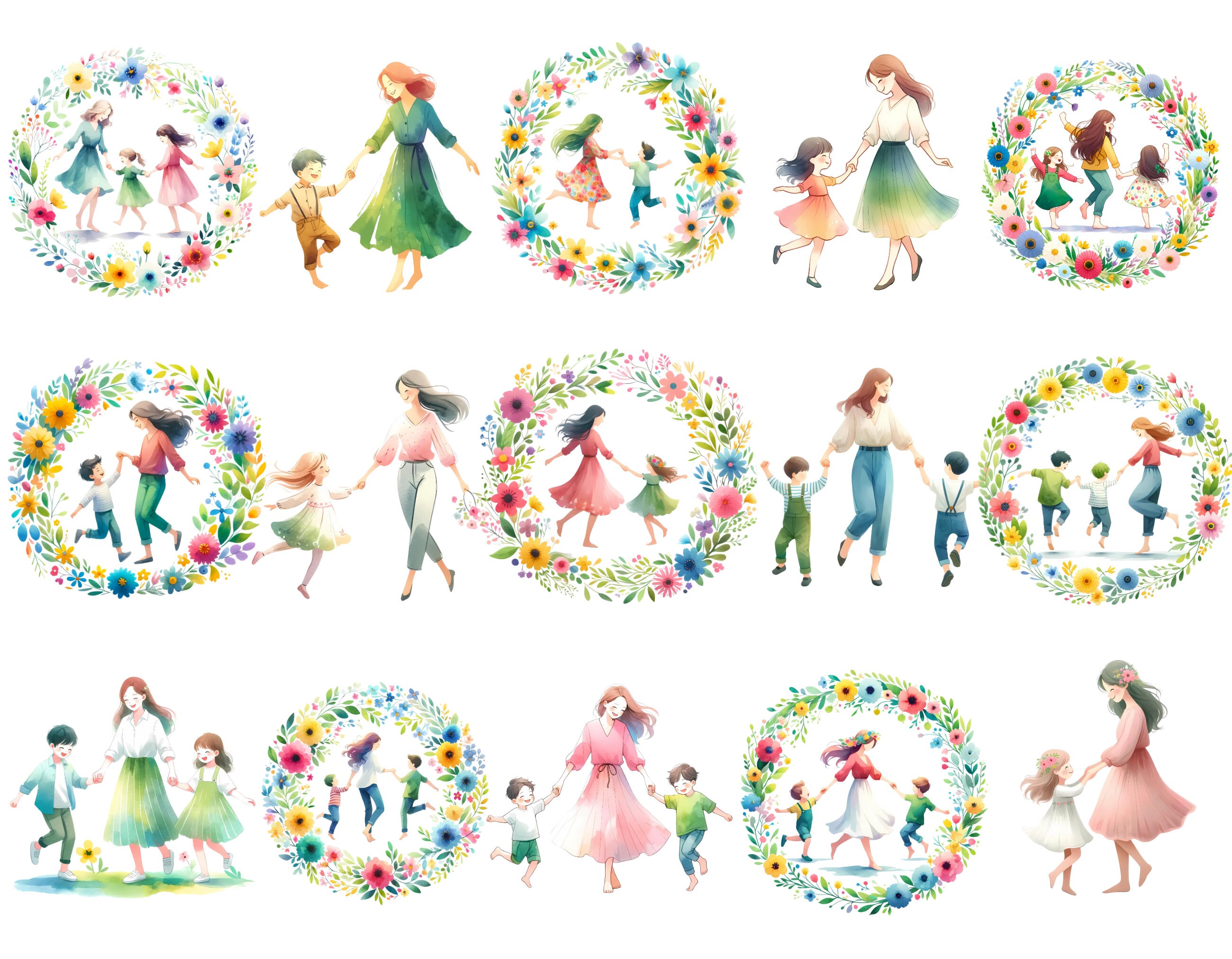 Mother Day Clipart Set for Creative Project, Mom and Children Graphics ...