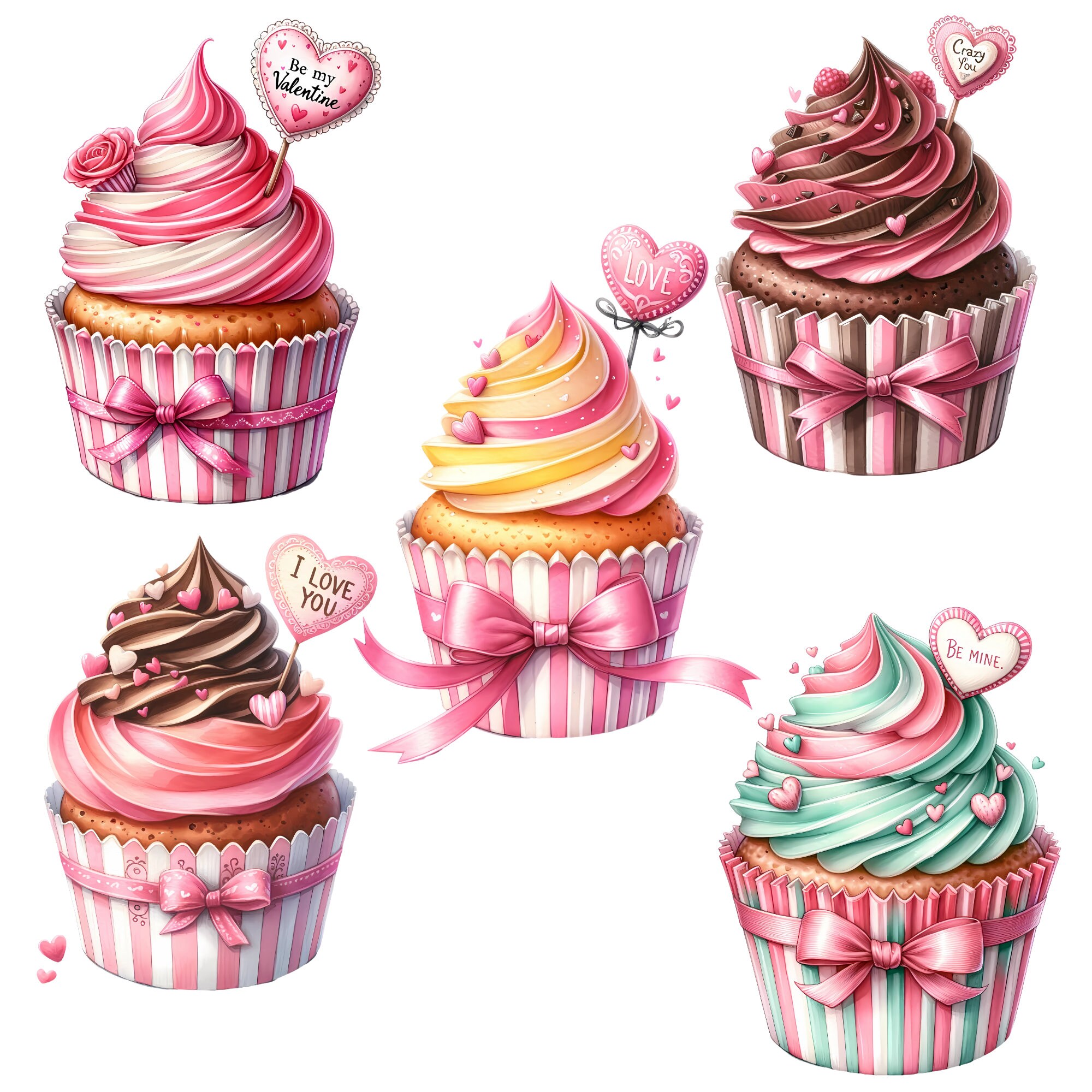 Valentine Cupcakes Clipart Bundle for Creative Project, Valentine Day ...