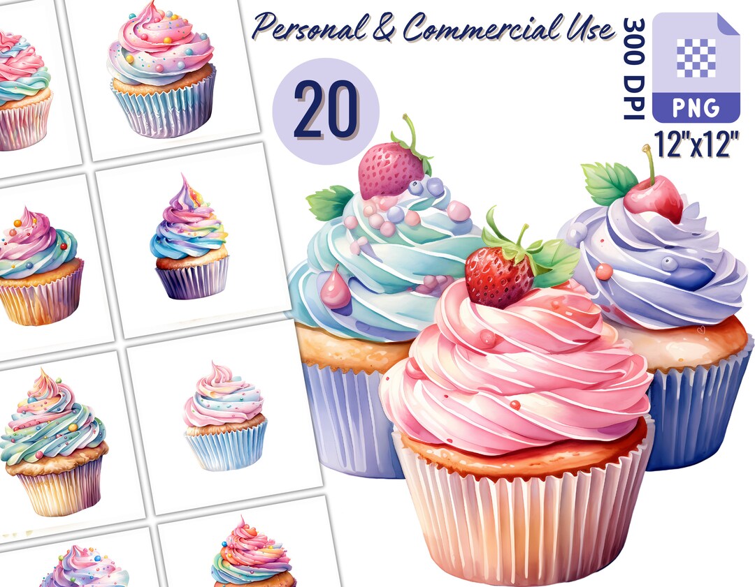 Sweet Rainbow Cupcakes Clipart Set for Creative Projects, Colorful ...