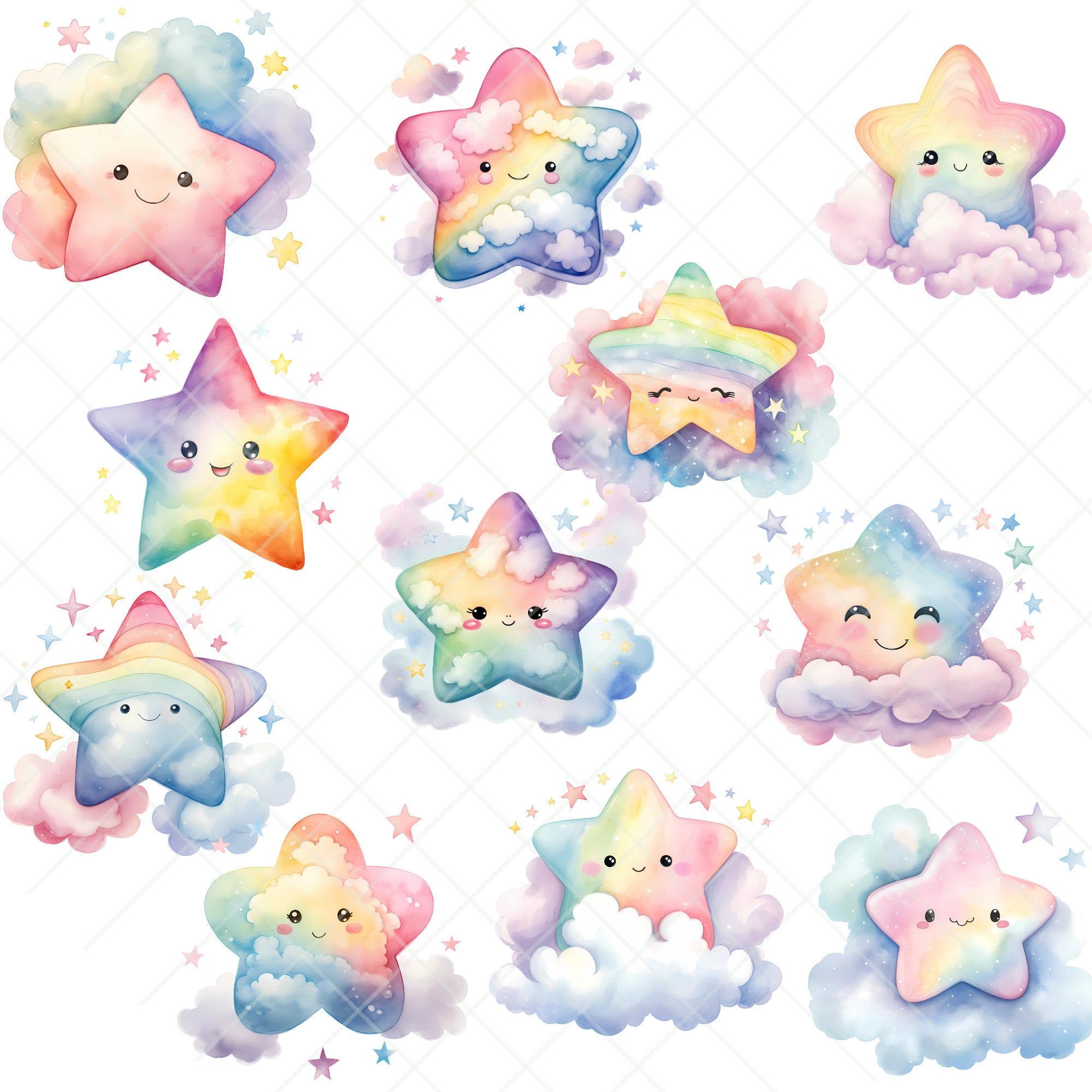 Rainbow Stars Clipart Set for Creative Project, Whimsical Nursery Wall ...