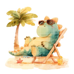 Cute Summer Dinosaurs at the Beach Clipart Set for Creative Project ...