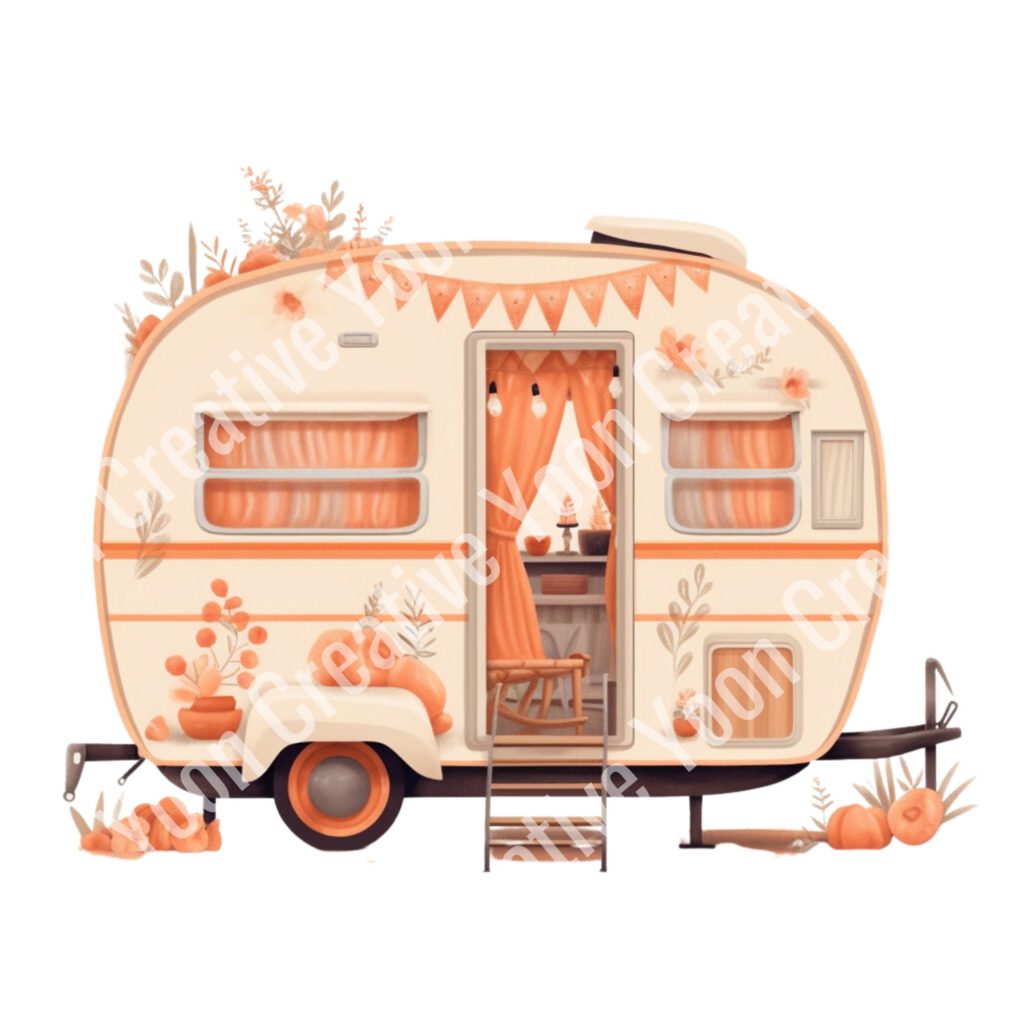 Spring Caravan Watercolor Clipart, 25 PNG, Road Trip, Outdoor Activies ...