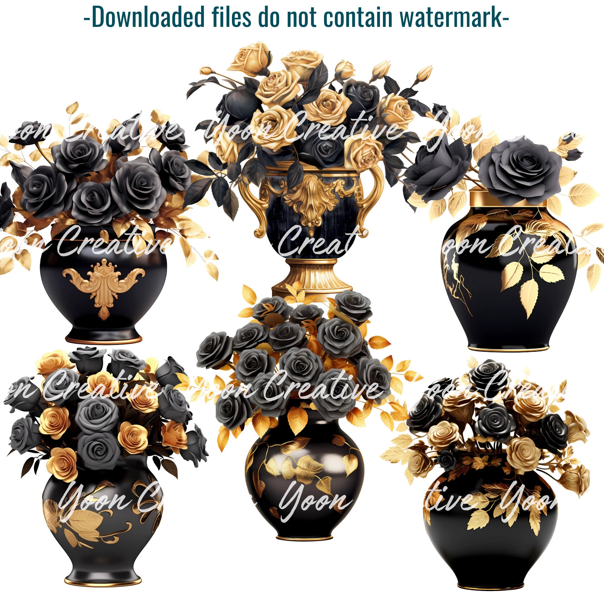 Black and Gold Roses Clipart for Creative Projetcs - Etsy