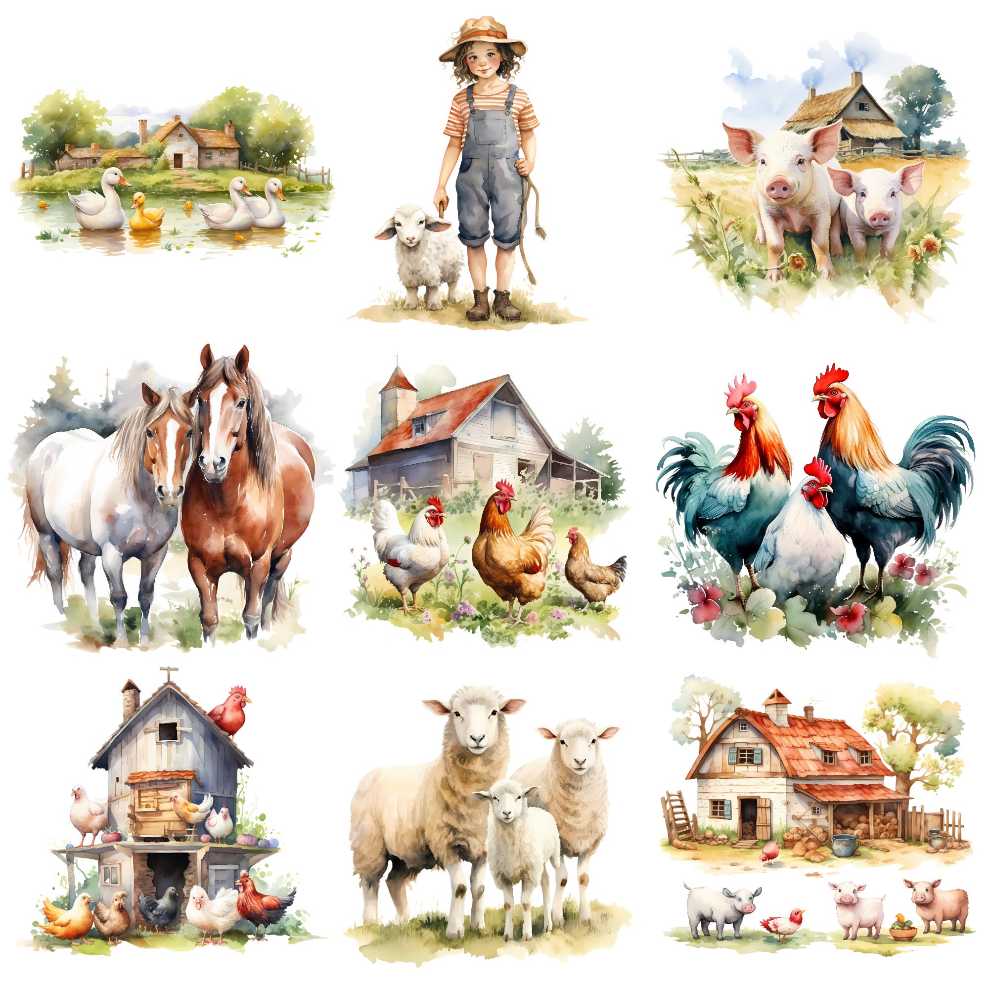 Day at the Farm Clipart Set for Creative Projects, Natural Animal ...
