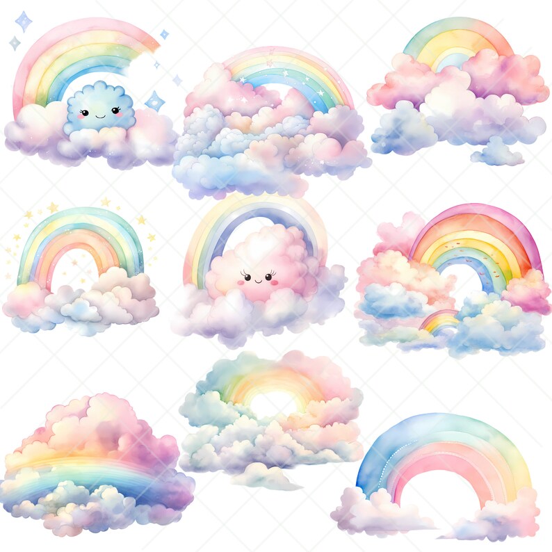 Magical Rainbows Clipart for Projects, Whimsical Cloud, Nursery Wall ...