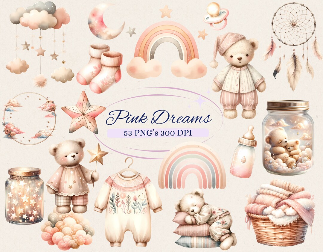 Boho Pink Dreams Clipart Set for Creative Project, Sweer Baby Designs ...
