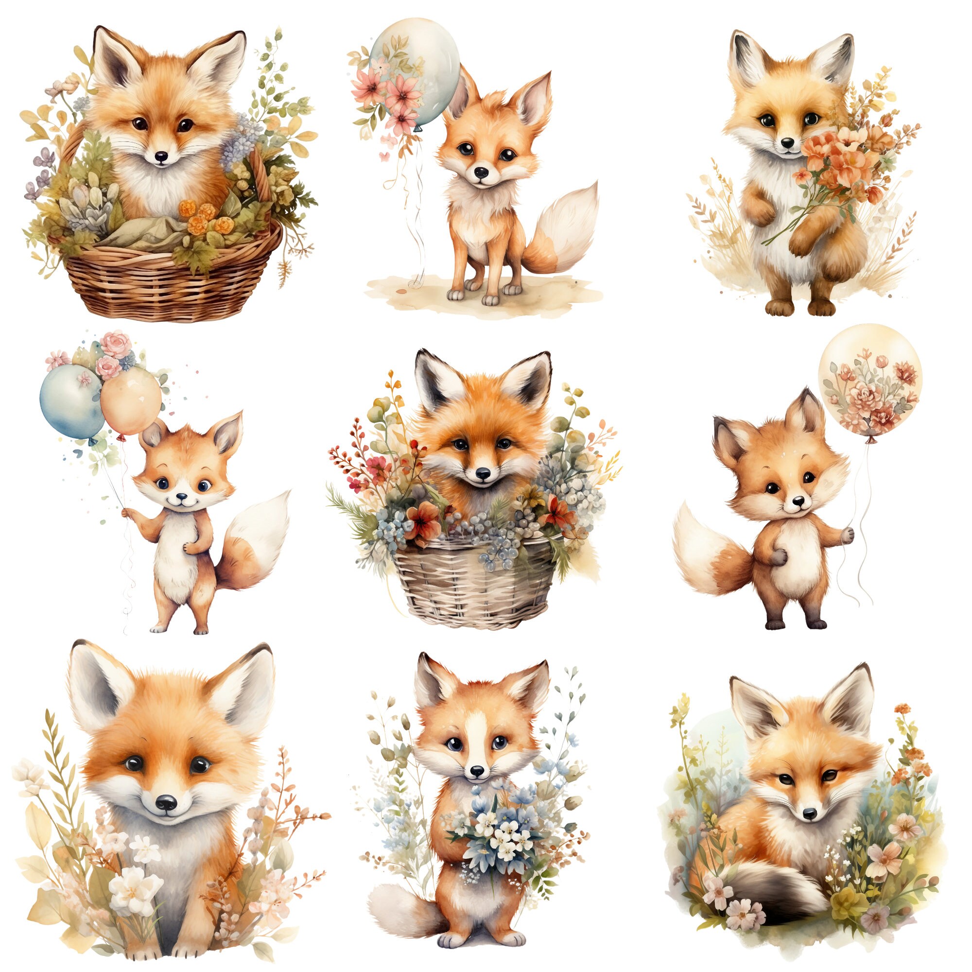 Cute Wild Foxes Clipart Set for Creative Project, Animal Graphics ...