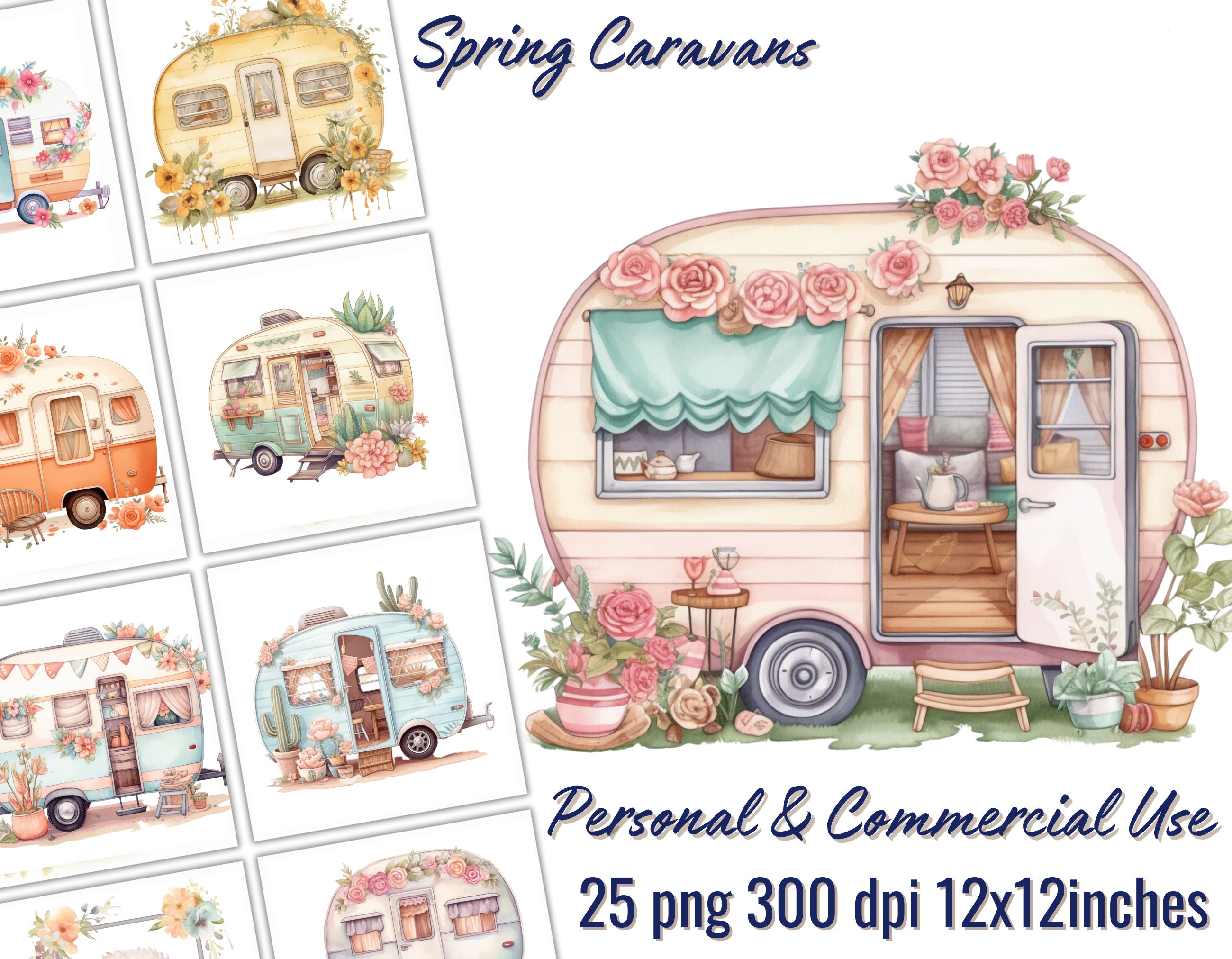 Spring Caravan Watercolor Clipart 25 PNG Road Trip Outdoor - Etsy Canada
