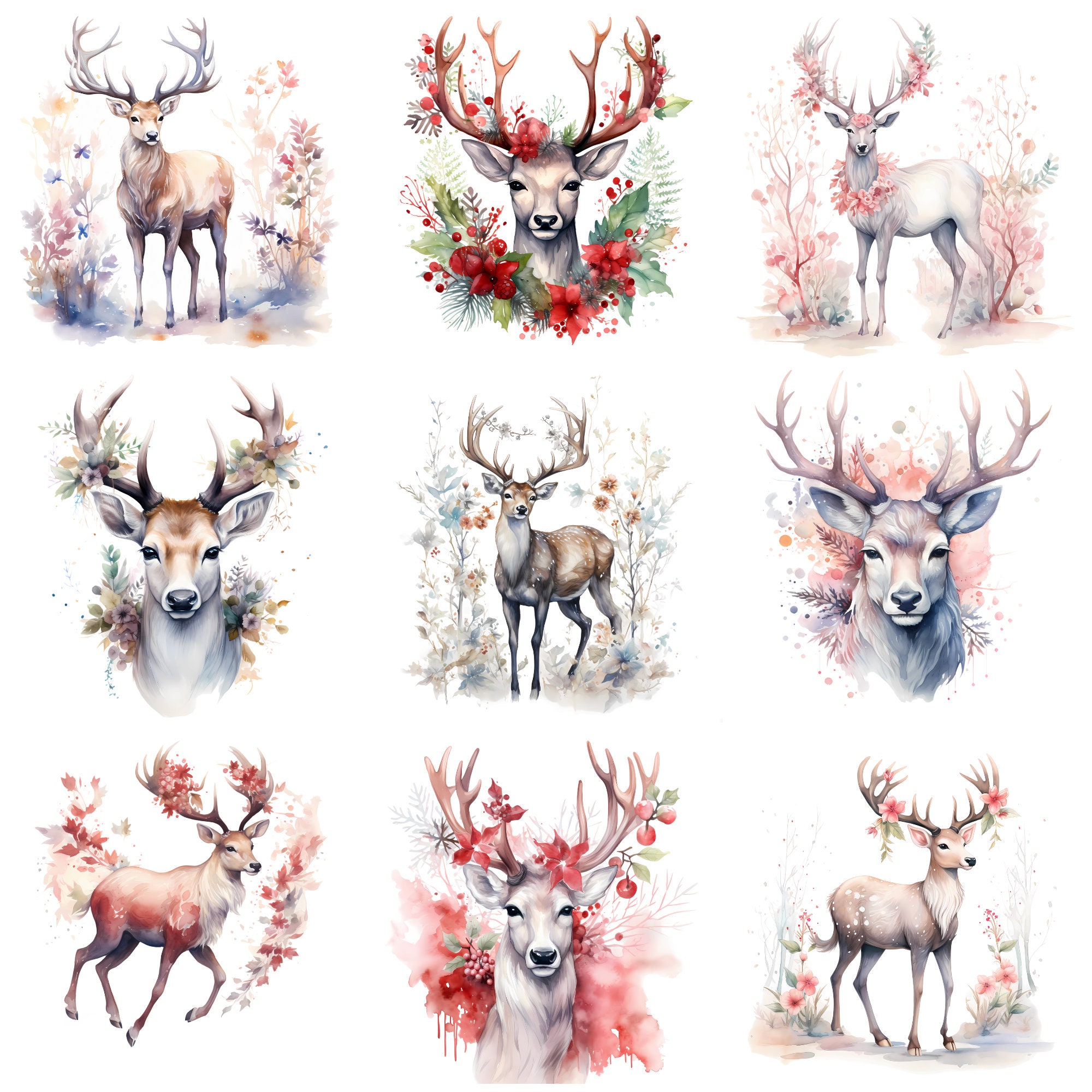 Majestic Reindeer Clipart Set for Creative Projects, Christmas Animal ...