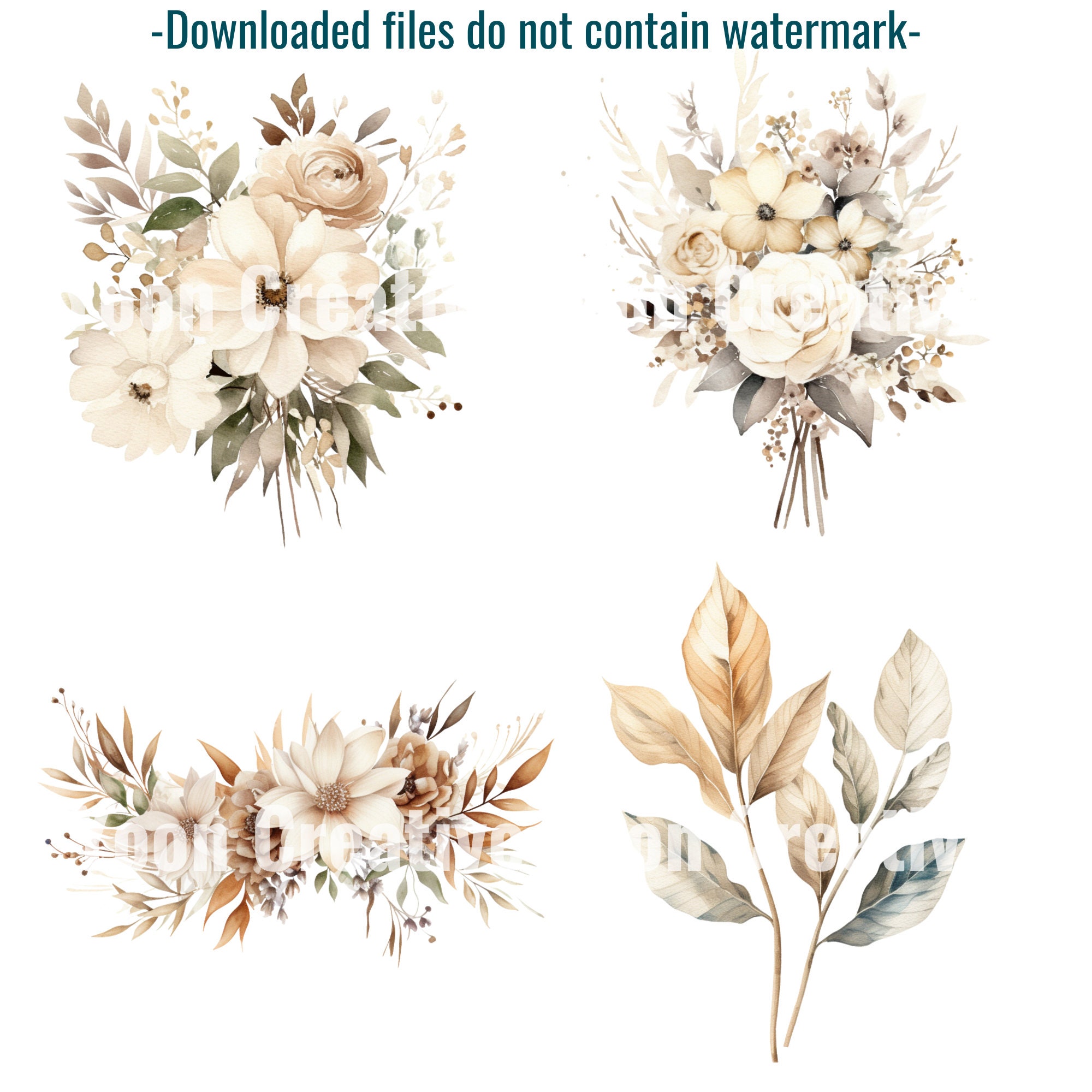 Neutral Beige Flowers Clipart, 60 PNG, Watercolor Floral Design ...