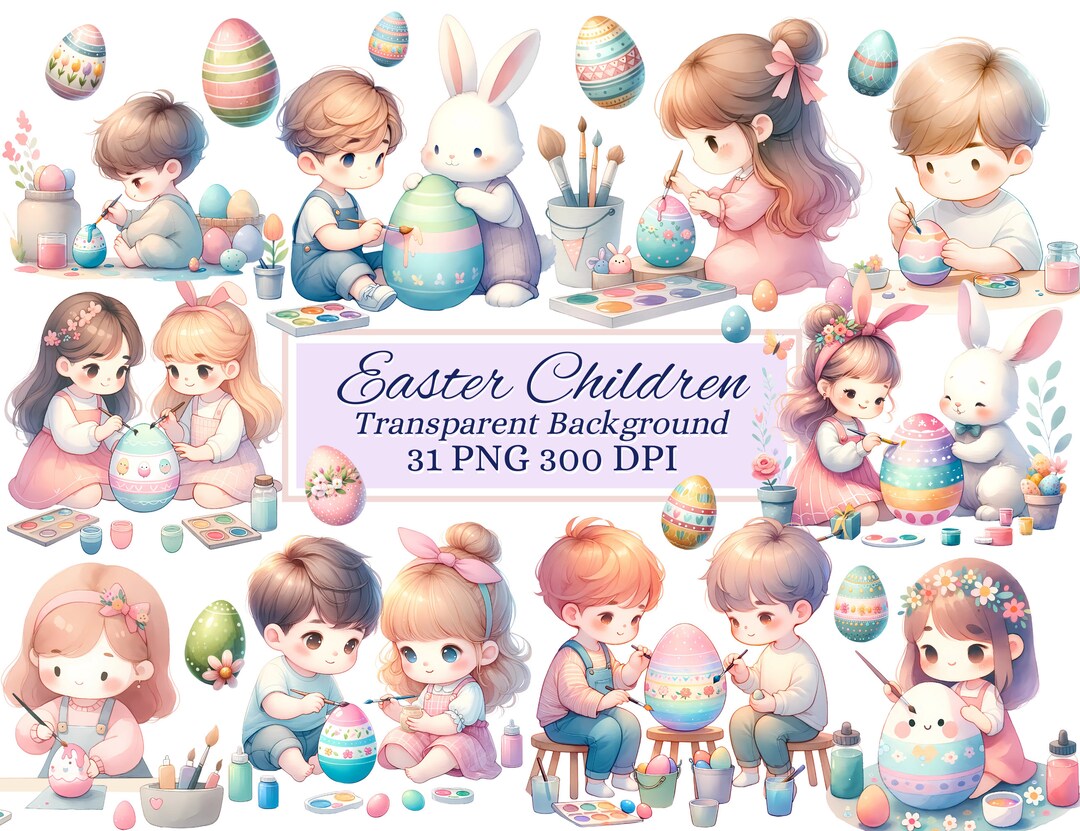 Easter Children Clipart Set for Creative Project, Cute Easter Graphics ...