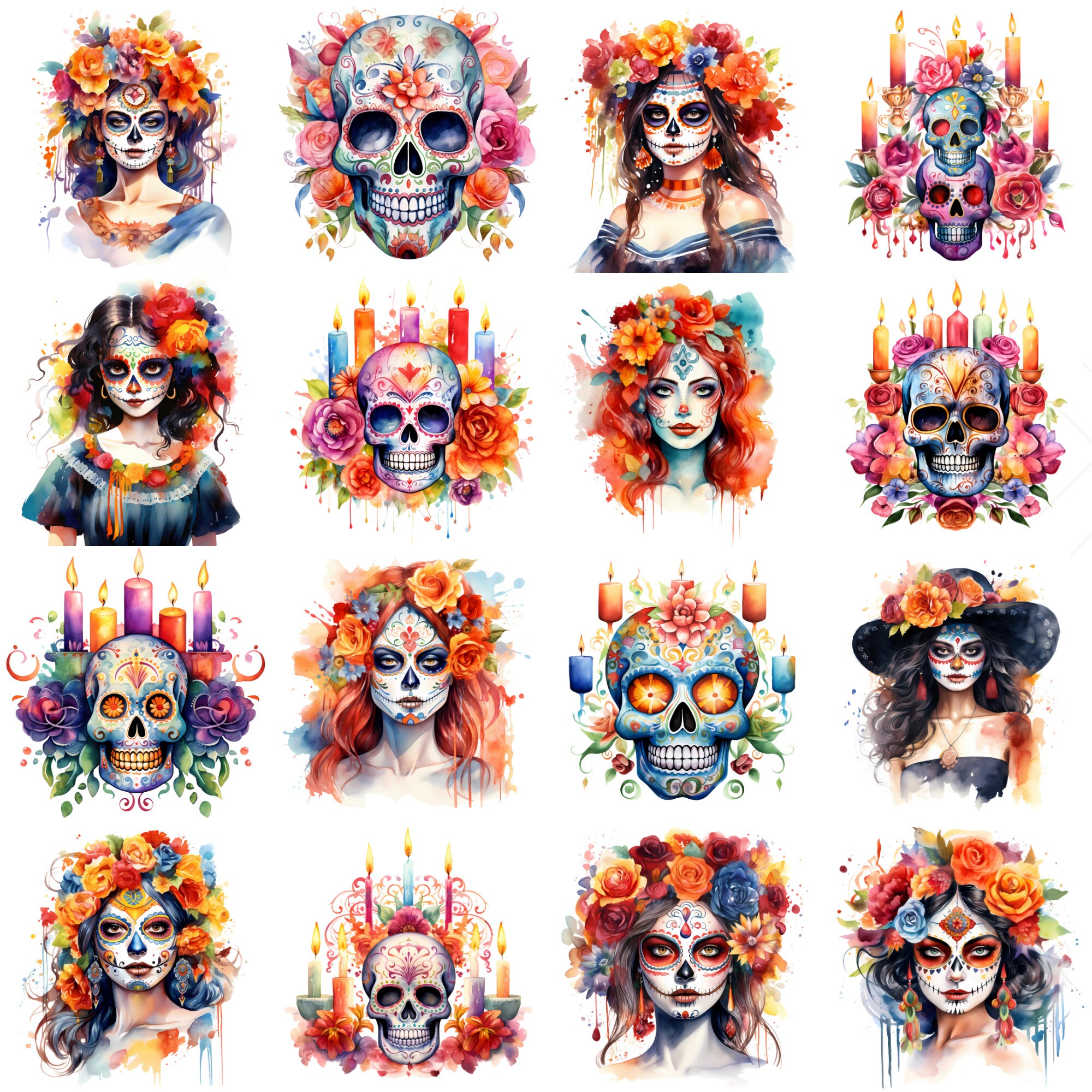 Día De Los Muertos Clipart Set for Creative Project, Day of the Dead ...