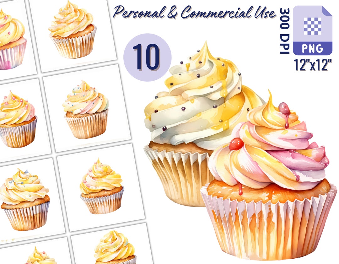 Sweet Vanilla Cupcakes Clipart Set for Creative Projects, Colorful ...