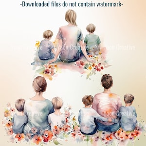 Watercolor Mother's Day Clipart - A Day With Mom - 16 PNG - Transparent ...