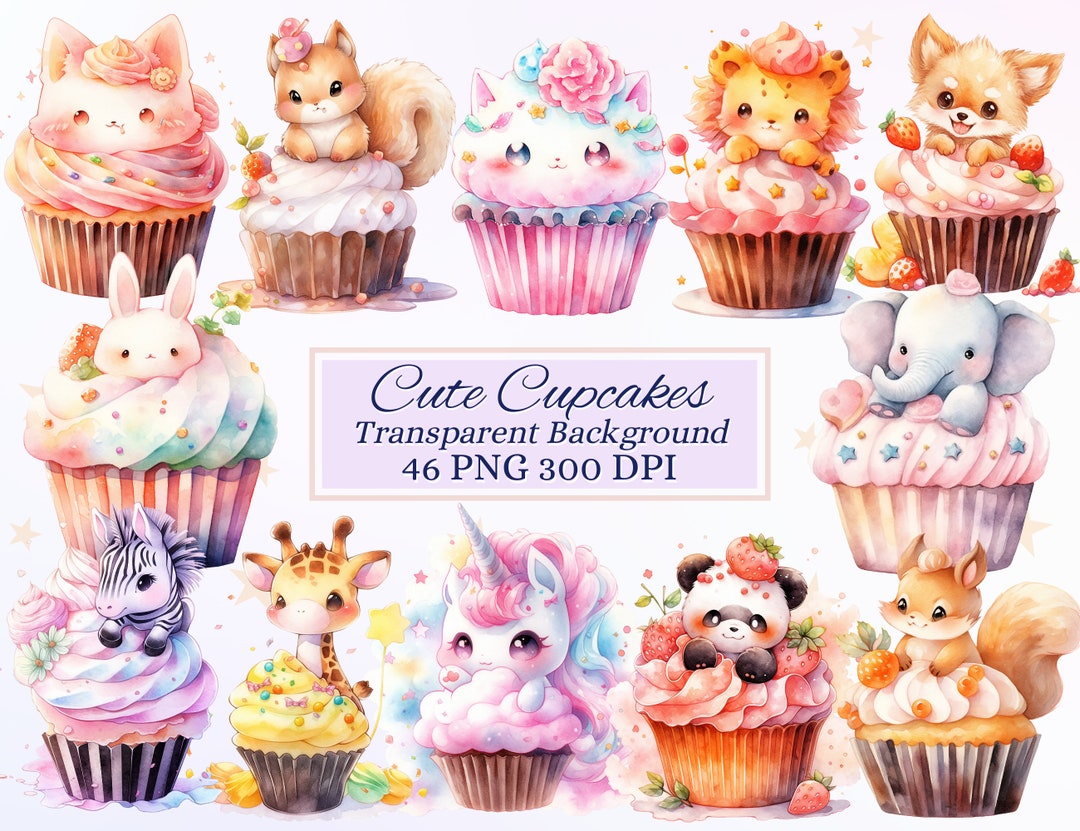 Cute Cupcakes Clipart Bundle for Creative Project, Cute Animal Designs ...