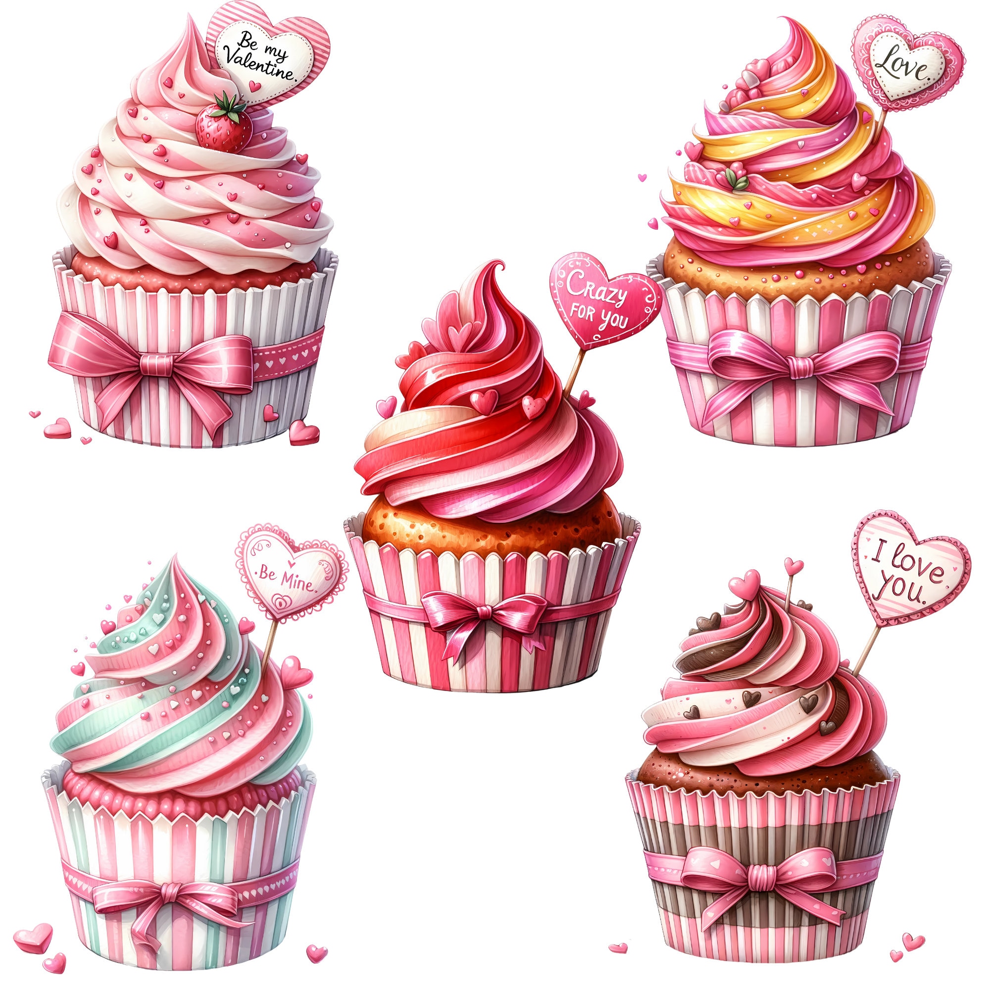 Valentine Cupcakes Clipart Bundle for Creative Project, Valentine Day ...