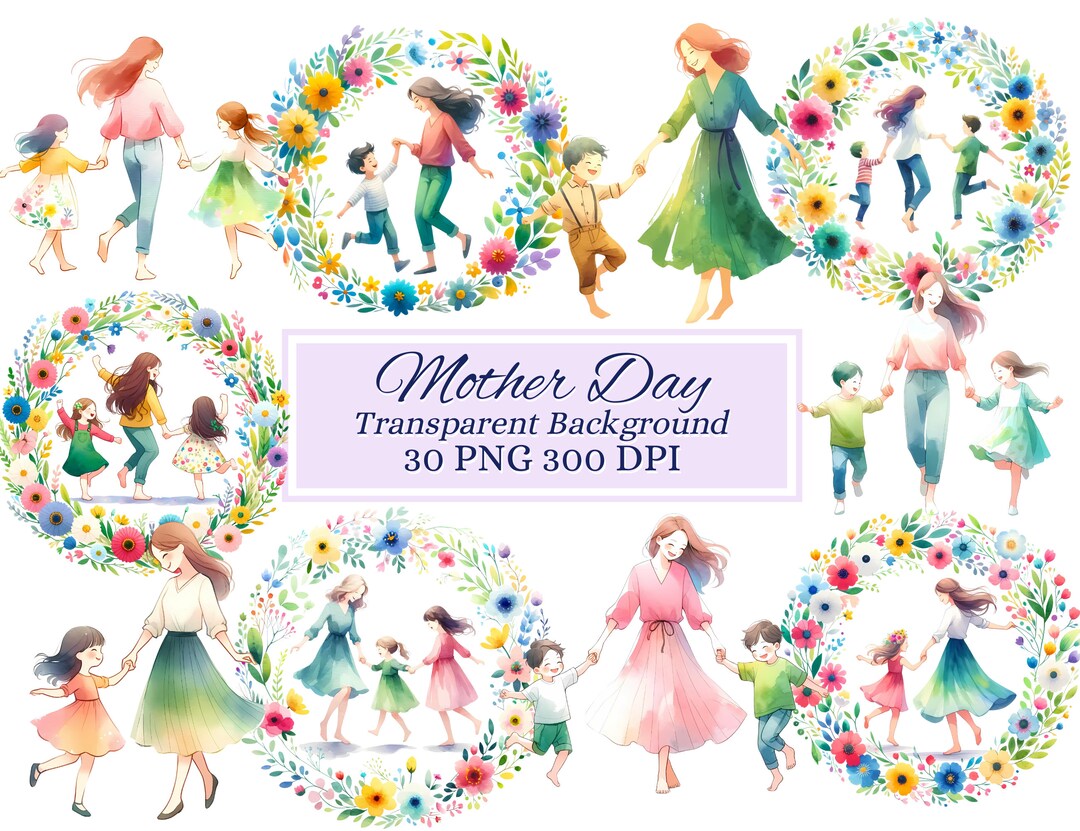 Mother Day Clipart Set for Creative Project, Mom and Children Graphics ...