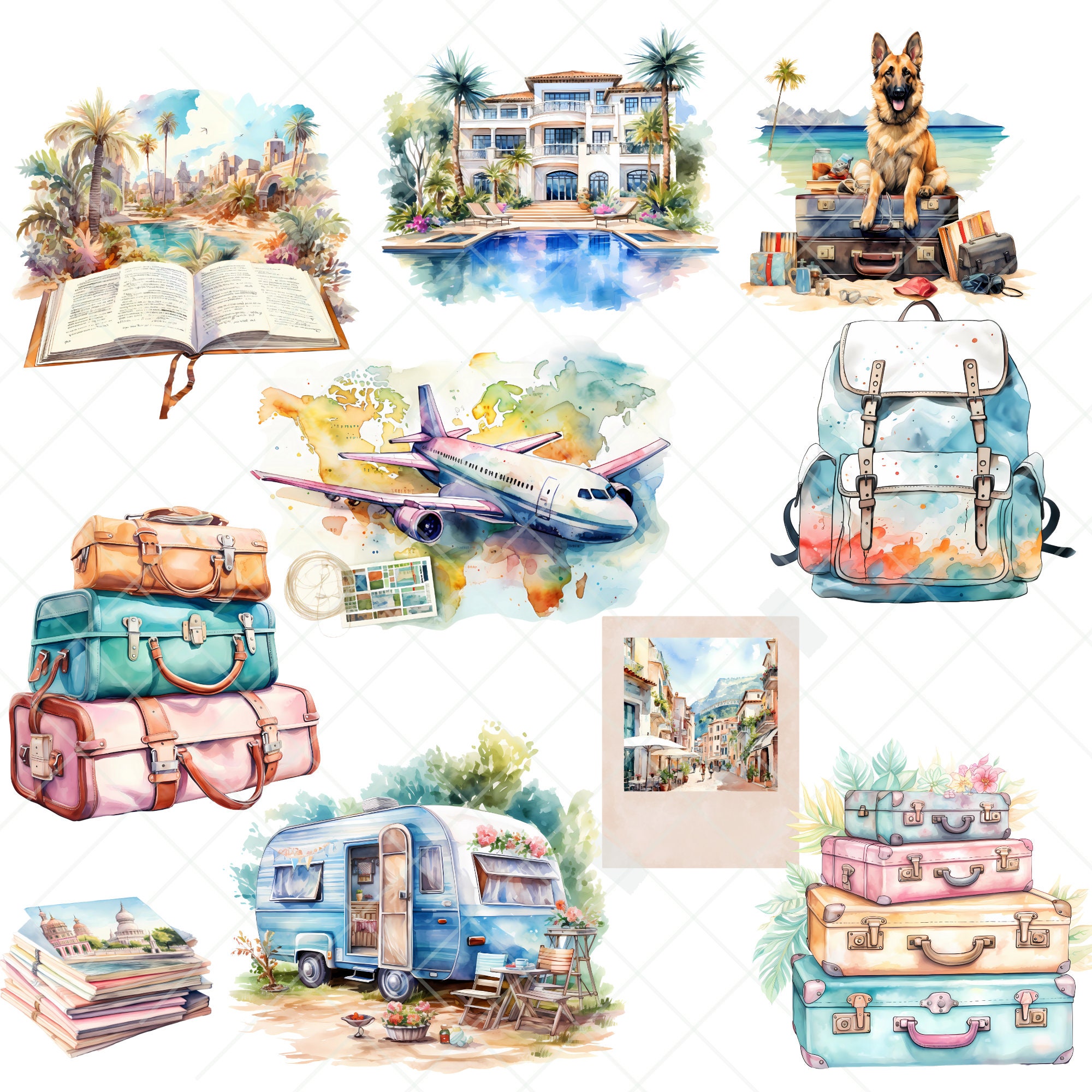 Let's Travel Watercolor Clipart for Creative Projects, Road Trip ...