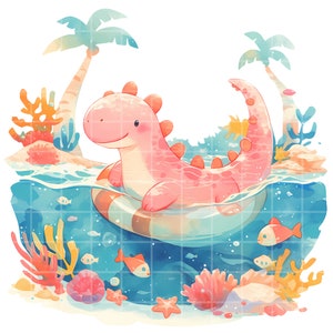 Cute Summer Dinosaurs at the Beach Clipart Set for Creative Project ...