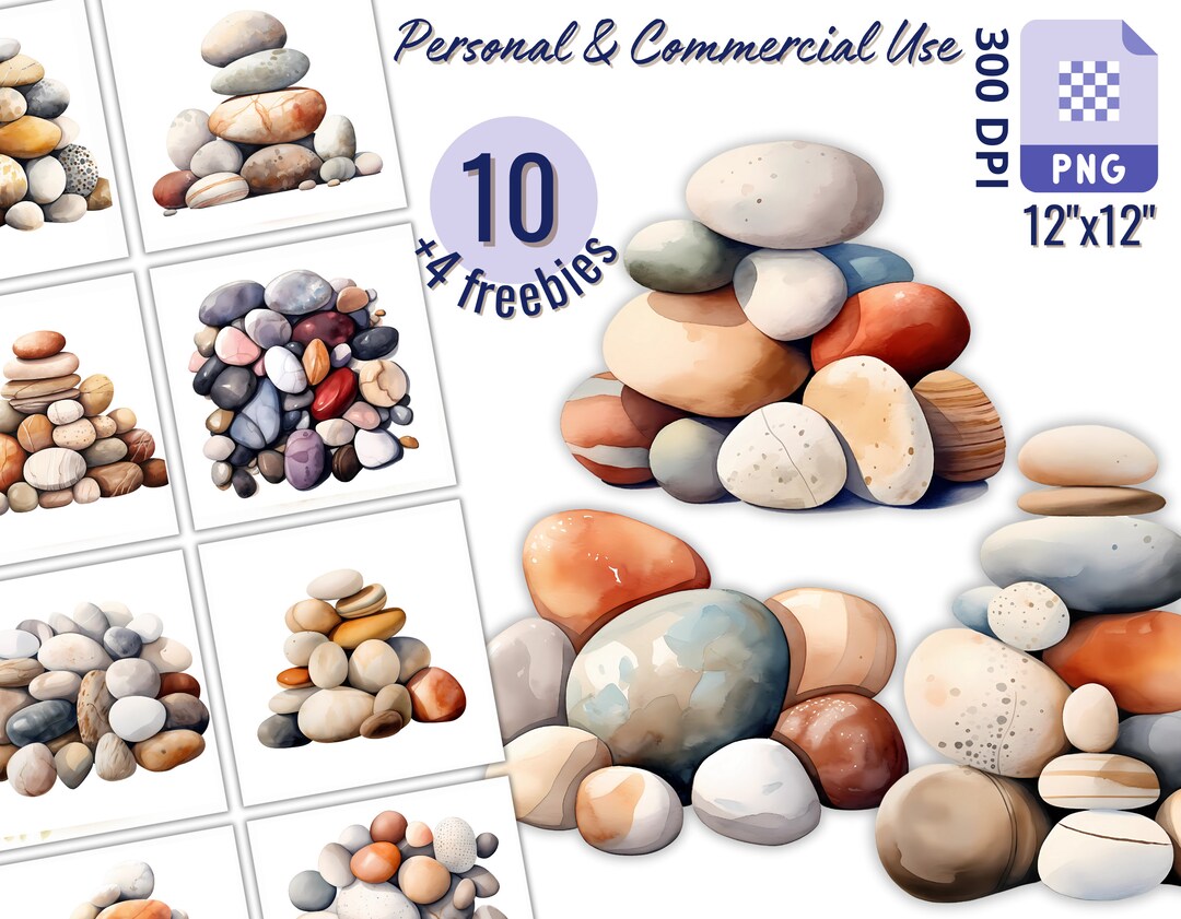 Beach Pebbles Clipart Set for Creative Projects, Summer and Coastal ...