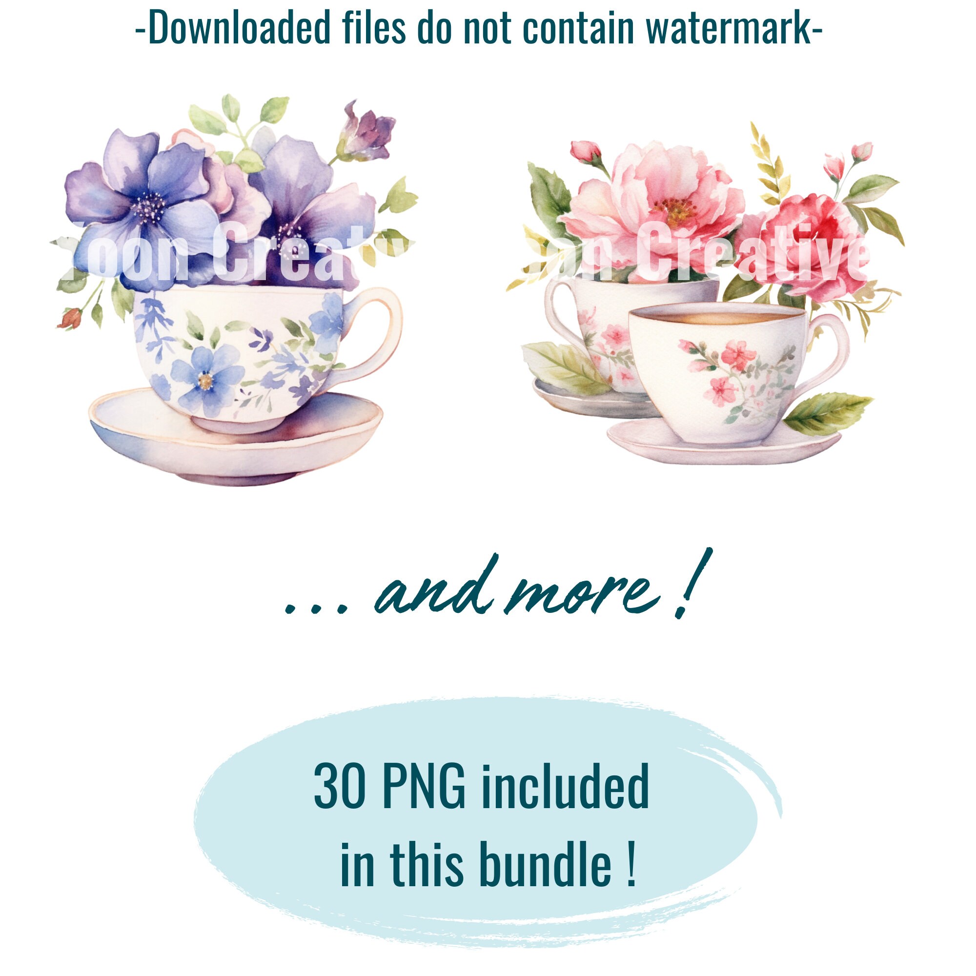 Watercolor Tea Cups Clipart Set for Creative Project 30 - Etsy