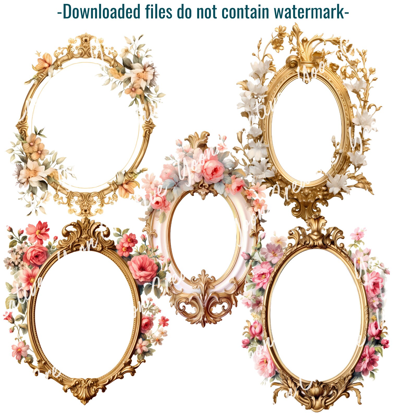 Baroque Oval Frame Clipart Set for Creative Projects, Rococo Style ...