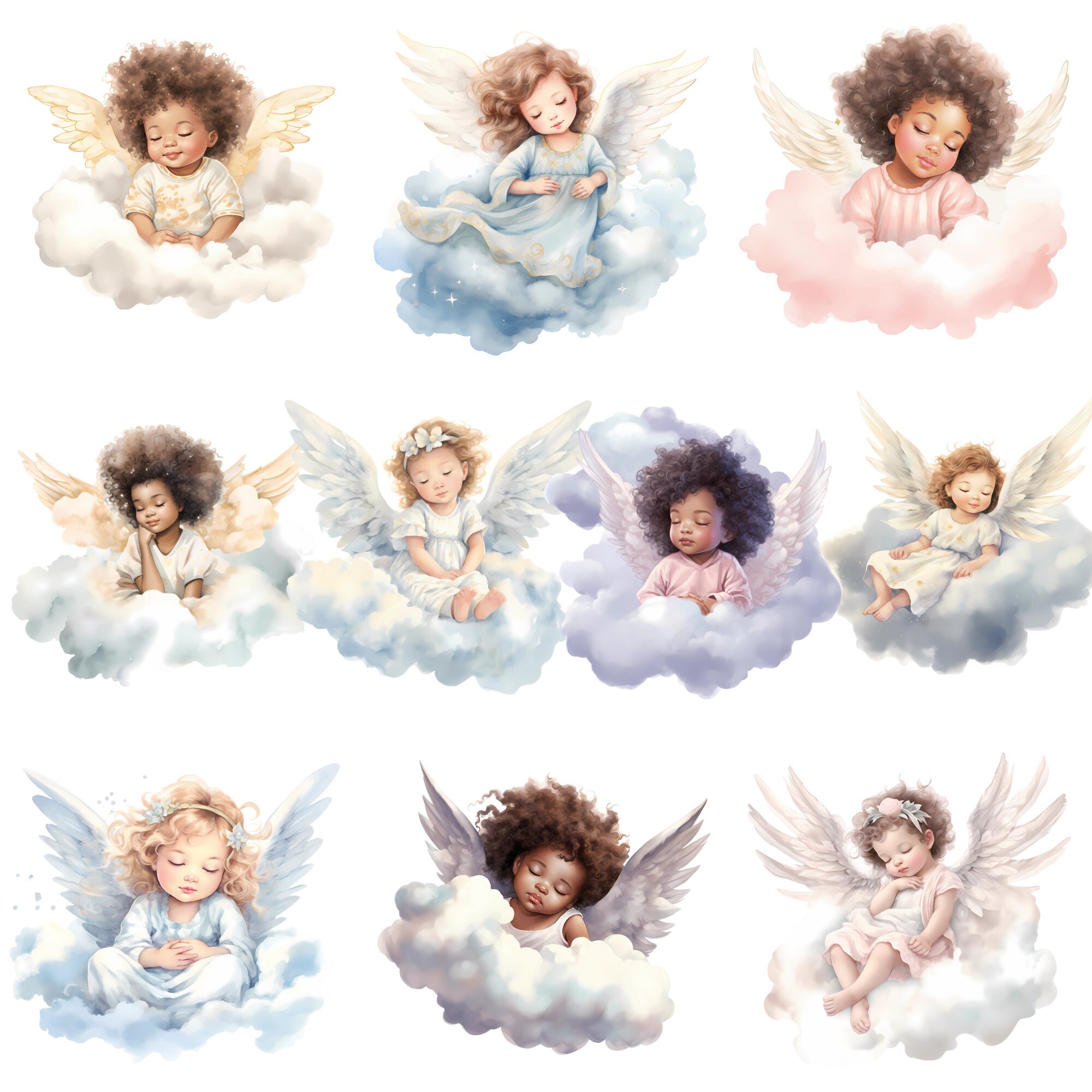 Angel Babies Clipart Set for Creative Projects, Babies Sleeping on ...