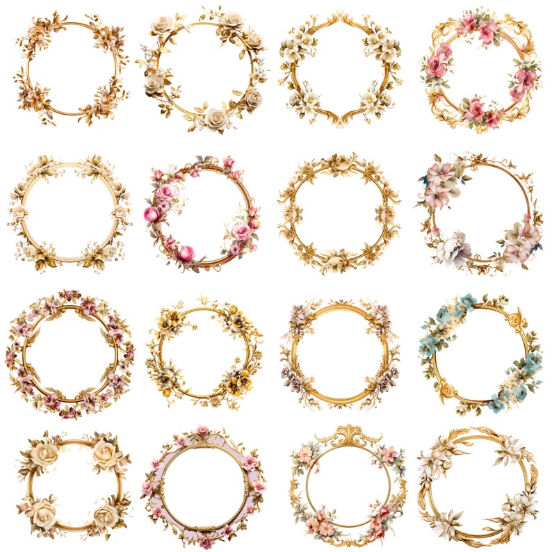Baroque Circle Frame Clipart Set for Creative Projects, Rococo Style ...