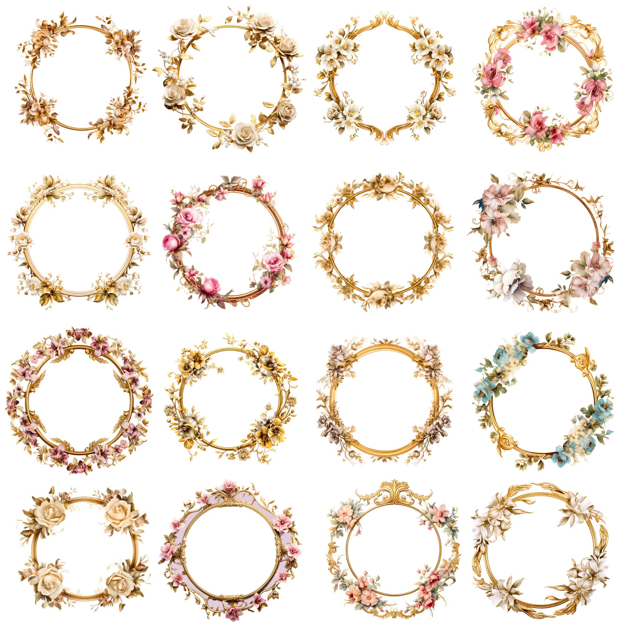 Baroque Circle Frame Clipart Set for Creative Projects, Rococo Style ...