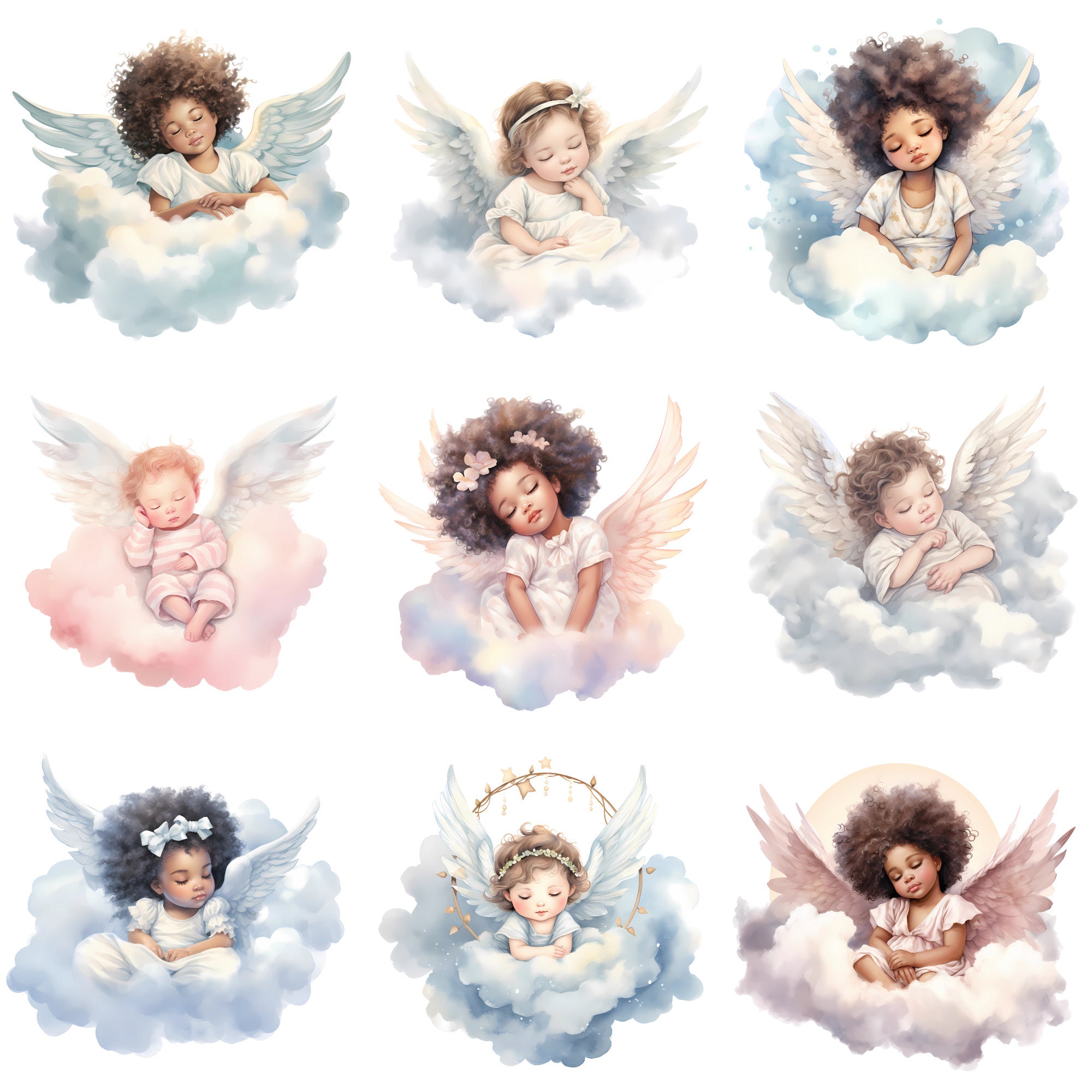 Angel Babies Clipart Set for Creative Projects, Babies Sleeping on ...