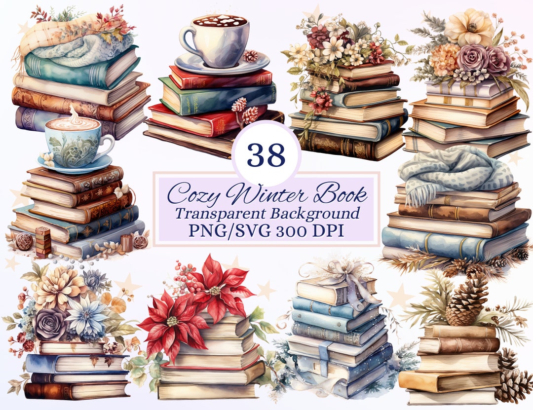 Cozy Winter Book Clipart Set for Creative Projects, Bookworm Design ...